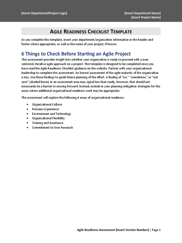 Agile-Readiness-Checklist-Template-with-Instructions | Agile Software ...