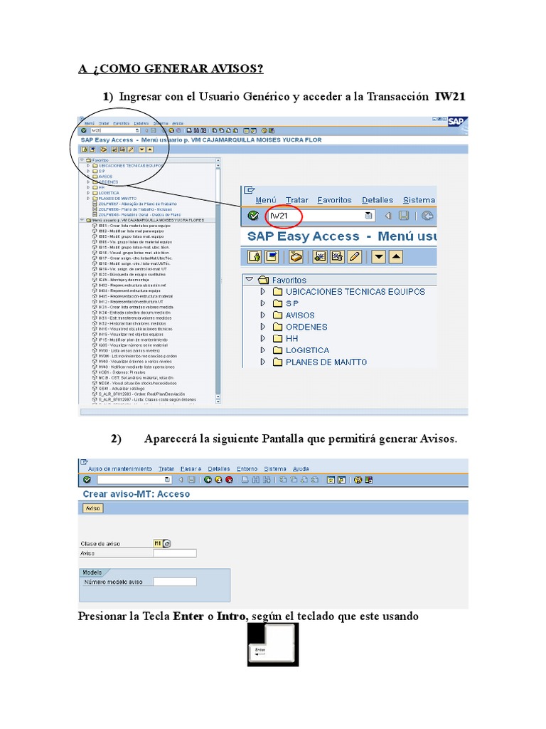 Generación de Avisos en SAP IW21 | PDF | Informática | Software