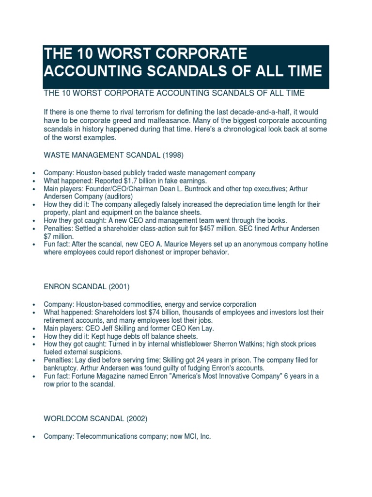 The 10 Worst Corporate Accounting Scandals of All Time | PDF | U.S. Securities And Exchange ...