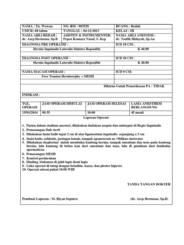 Laporan Operasi Rsud 45 Kuningan Hemoroid | PDF