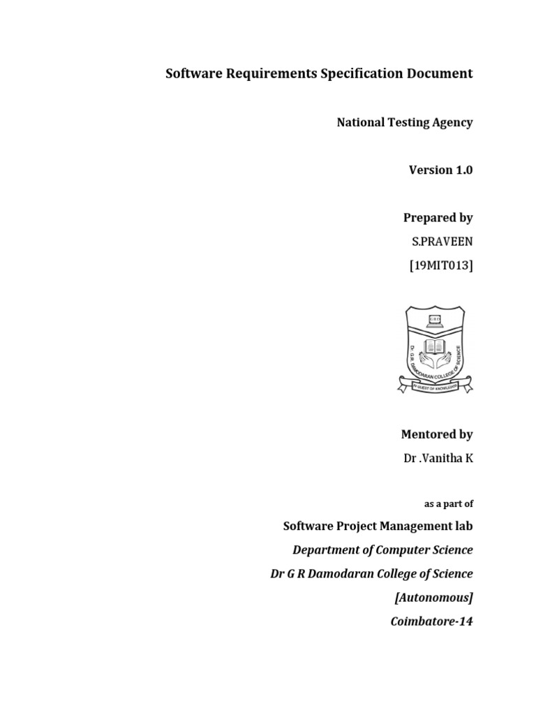 Srs Front Page | PDF