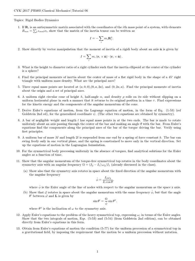 Tutorial 06 | PDF | Rotation Around A Fixed Axis | Rotation
