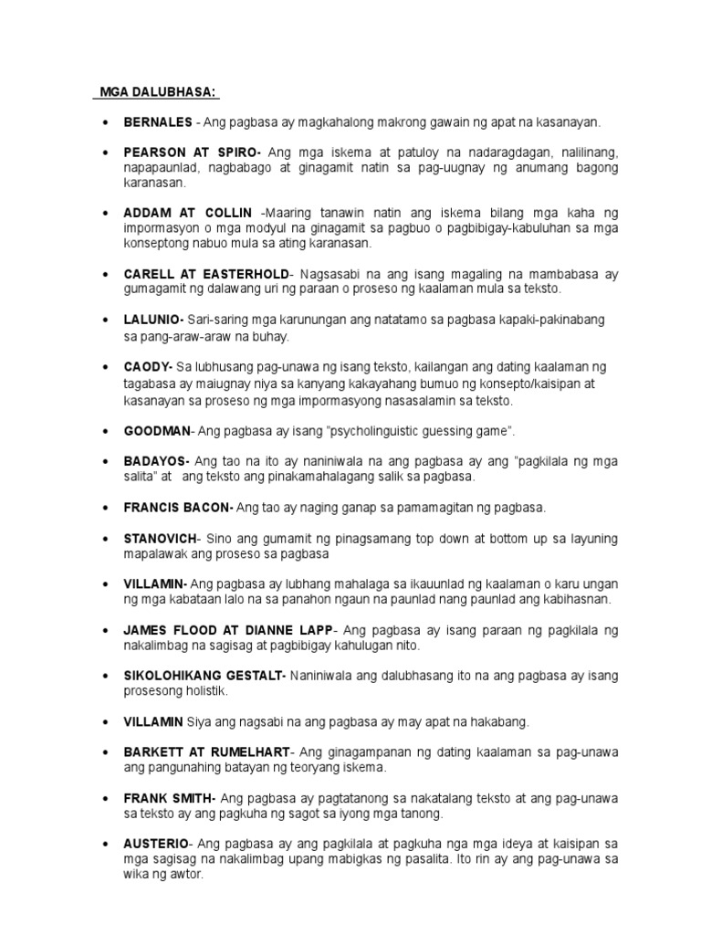 Pagbasa Ayon Sa Mga Dalubhasa | PDF