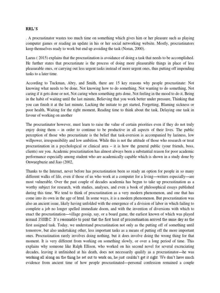 RRLS Madam Alonderz | PDF | Procrastination | Professional Skills