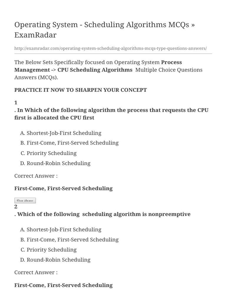 Operating System Scheduling Algorithms Mcqs Ex Pdf Scheduling Computing Operating 