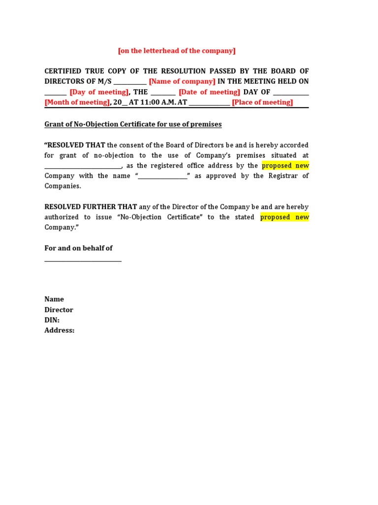 Resolution and NOC | PDF | Board Of Directors | Common Law