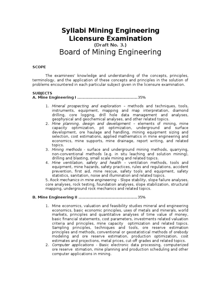 Board of Mining Engineering-SB | PDF | Mining | Engineering