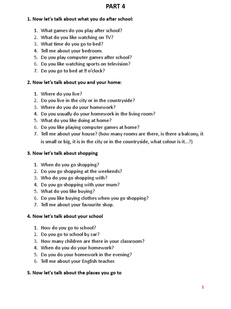 Movers Speaking Questions | PDF | Foods