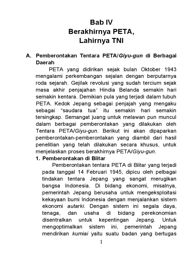 Bab IV Berakhirnya PETA, Lahirnya TNI | PDF | Politik
