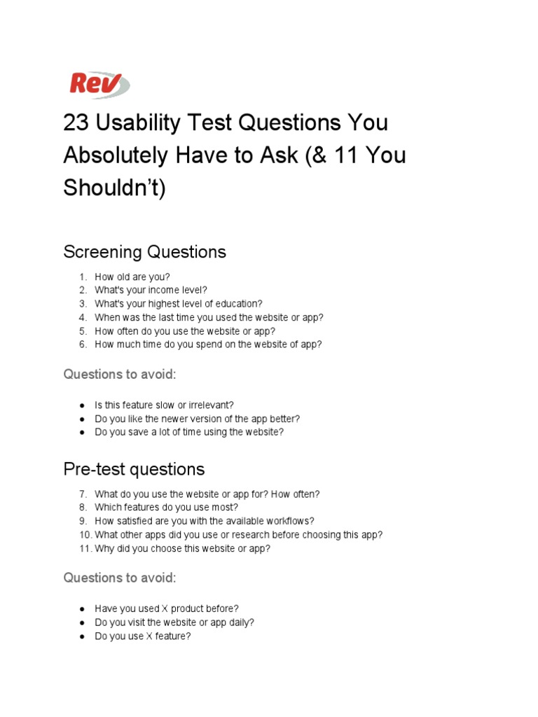 (Paper) 23 Usability Test Questions You Absolutely Have To Ask | PDF