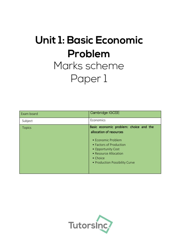 MS Cambridge O Economics-P1 Basic-Economic-Problem | PDF | Business