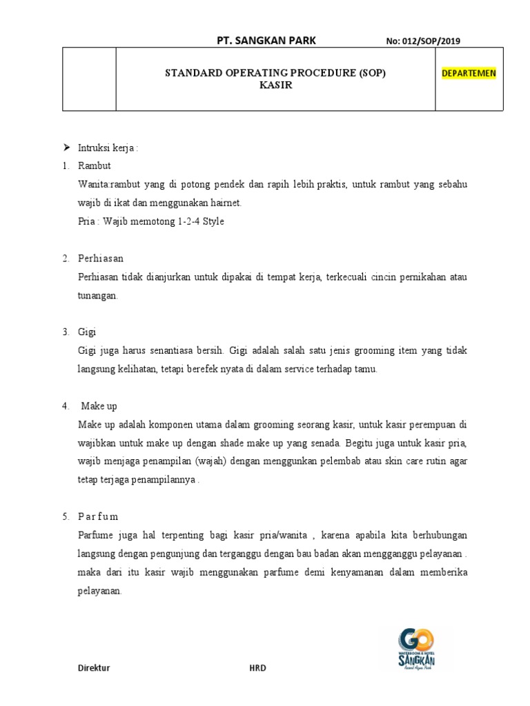 Standard Operating Procedure Kasir | PDF