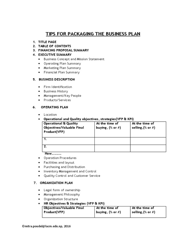 Packaging The Business Plan | PDF | Revenue | Economies