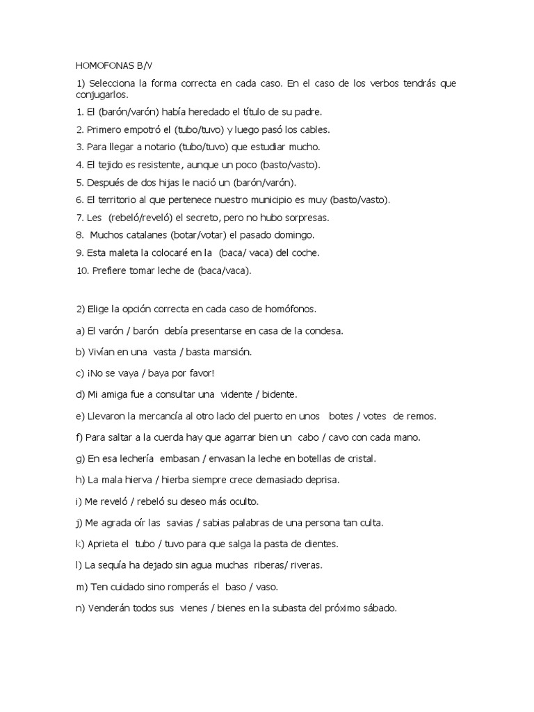 Homofonos B y V 3 Eso | PDF