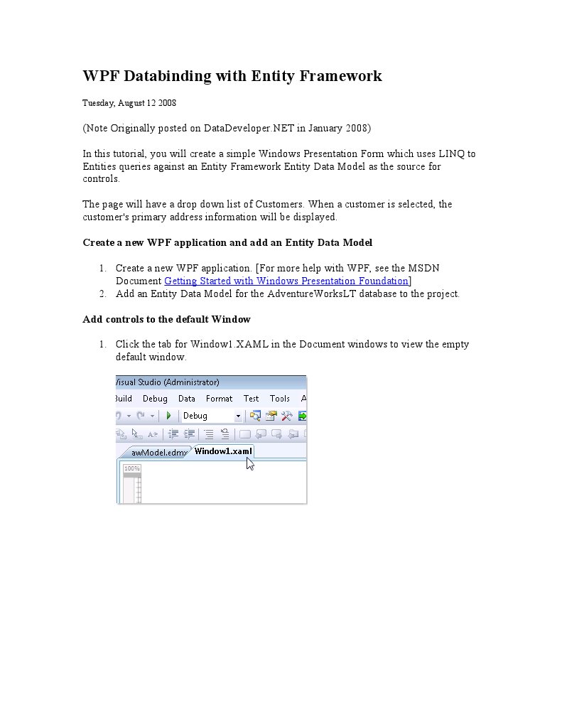 Wpf Data Binding With Entity Framework Pdf Windows Presentation Foundation Entity Framework