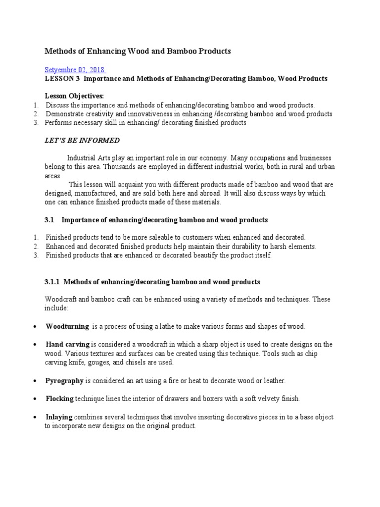 Methods of Enhancing Wood and Bamboo Products | PDF | Mill (Grinding ...