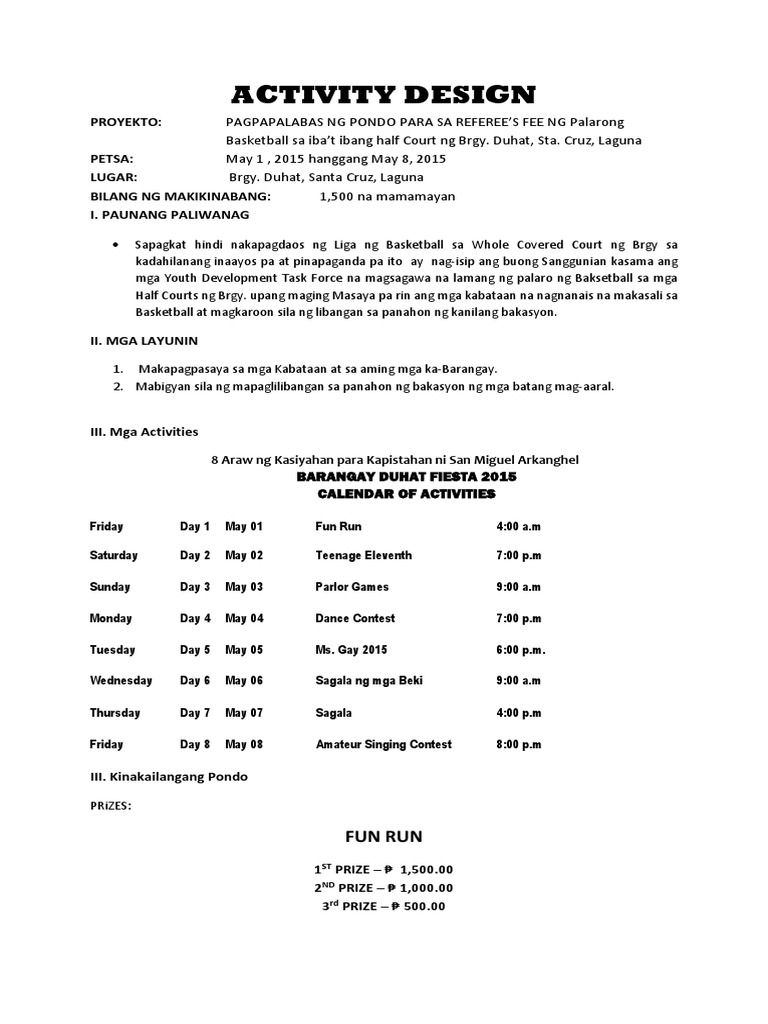 ACTIVITY DESIGN Fiesta | PDF