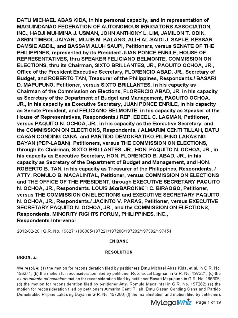 9.5 Datu Michael Abas Kida Vs Senate of The Philippines 192 | PDF ...