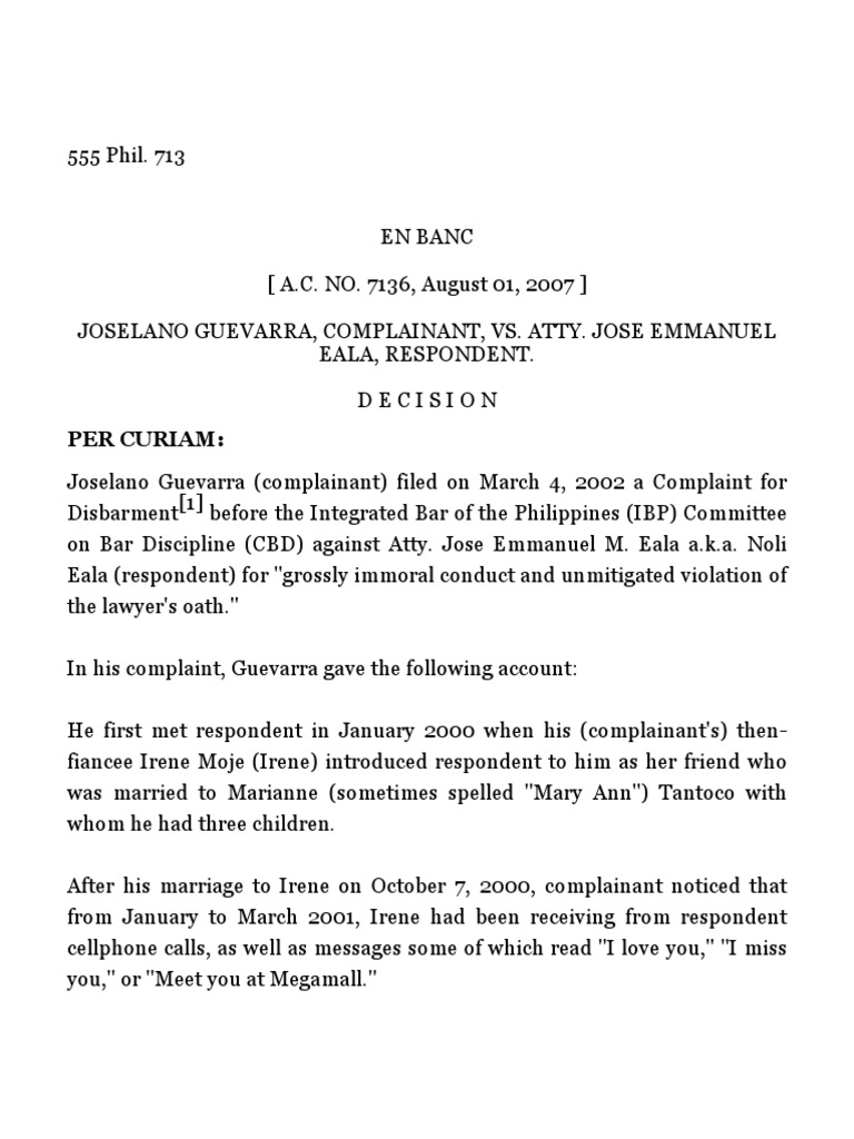 JOSELANO GUEVARRA v. ATTY. JOSE EMMANUEL EALA | PDF | Disbarment | Lawyer