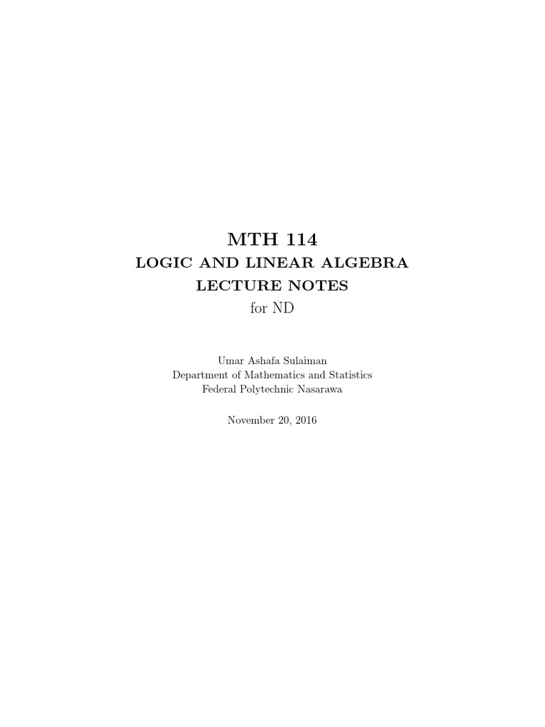 Logic and Linear Algebra ND 1 | PDF | Matrix (Mathematics) | Syntax (Logic)