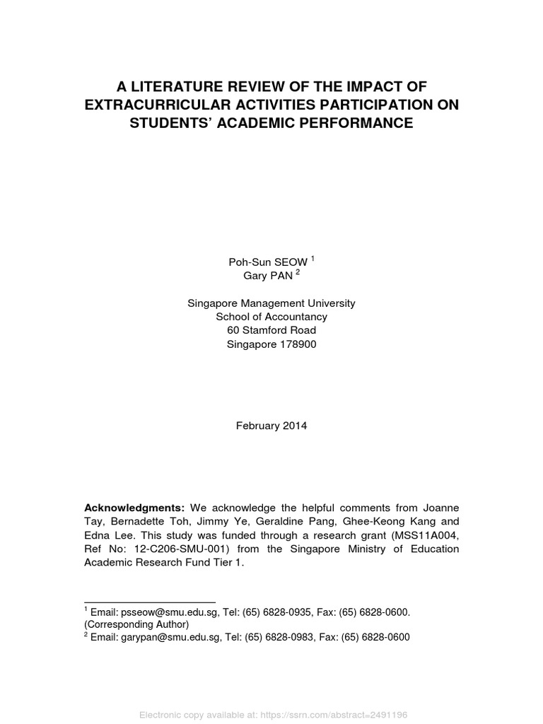 Impact of Extracurricular Activities On Academic Performance of ...