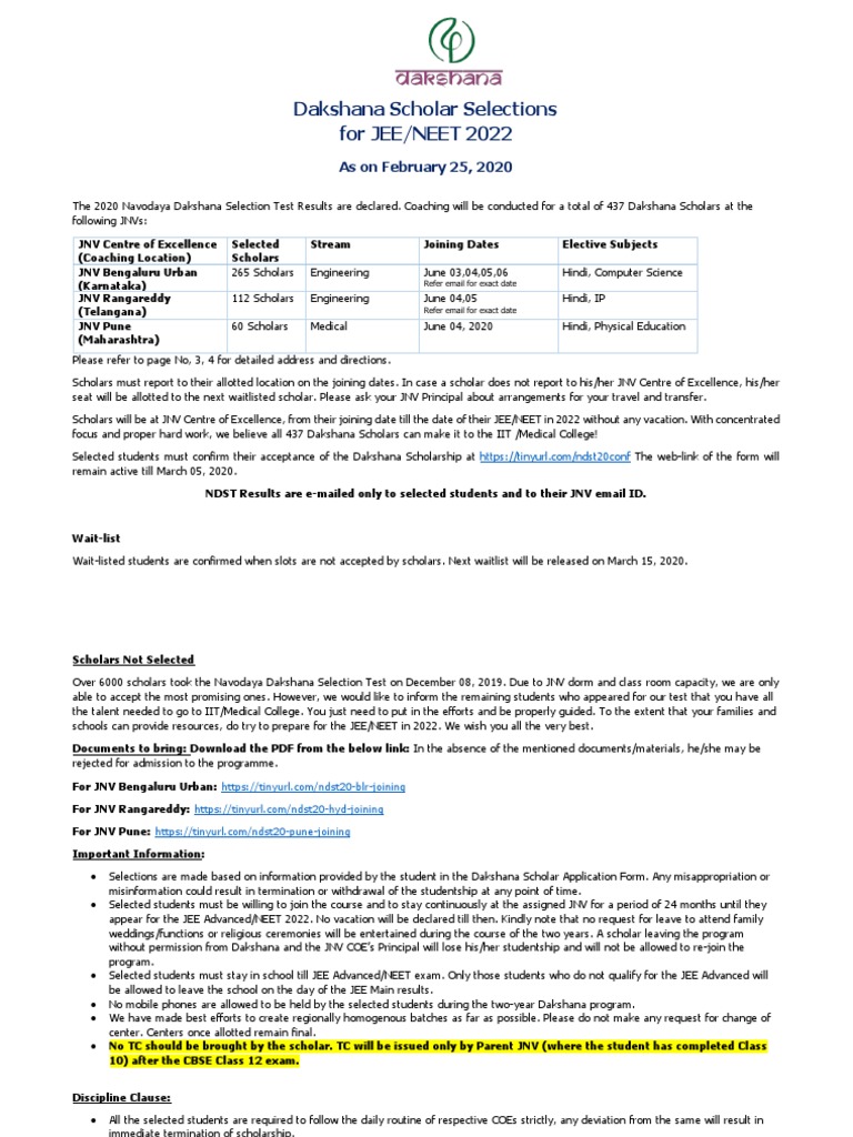 NDST 2020 Result Notification | PDF