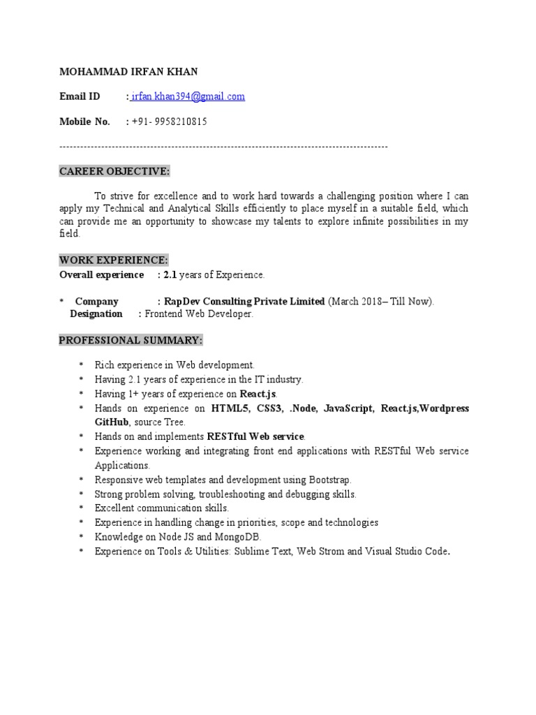 Irfan CV | PDF | Websites | Html5