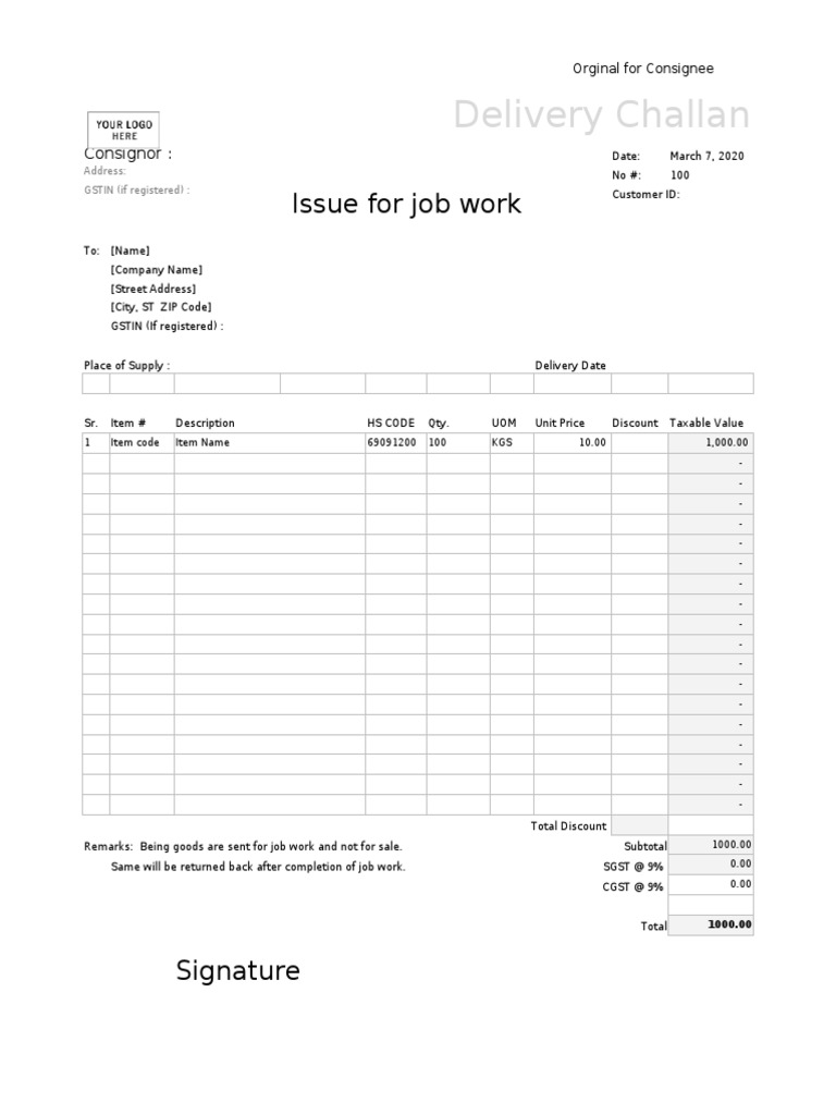 Delivery Challan Issue For Jobw Work | PDF | Business | Market (Economics)