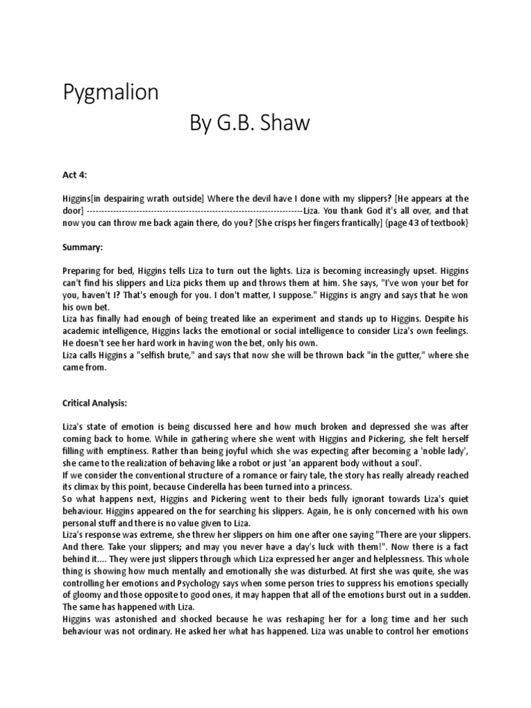 Pygmalion Act 4 | PDF | Pygmalion (Play) | Psychological Concepts