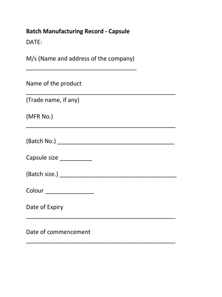 Batch Manufacturing Record - Capsule Final | PDF