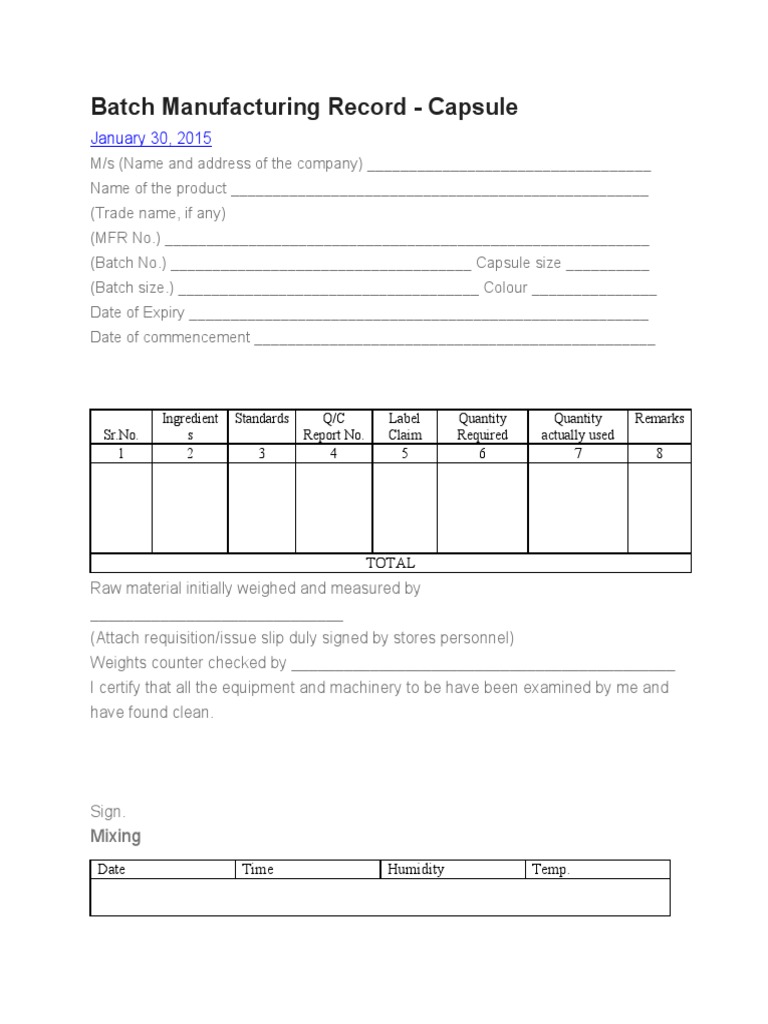 Batch Manufacturing Record | PDF | Packaging And Labeling | Business