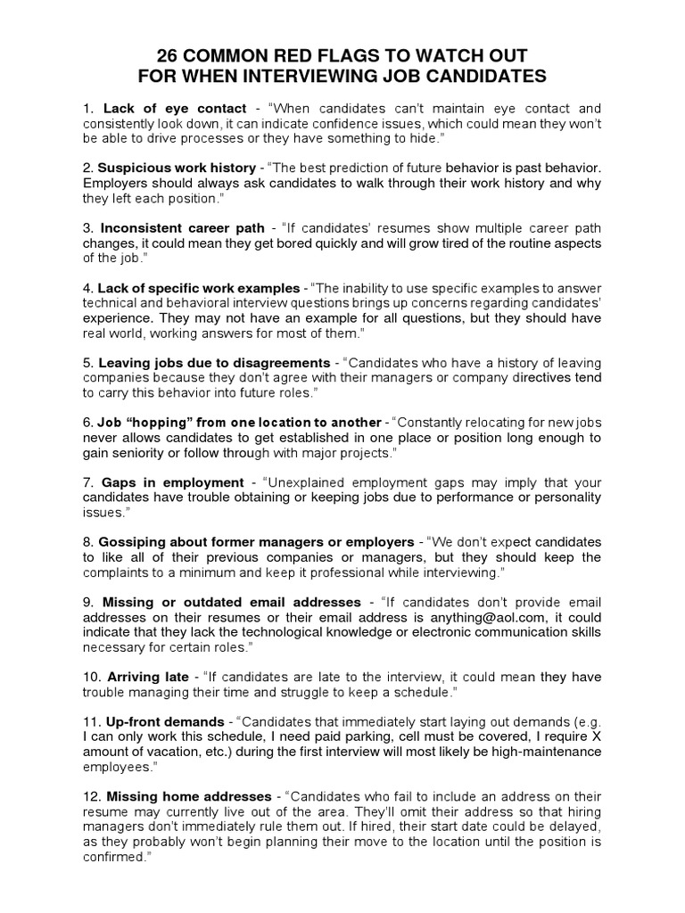 26 Common Red Flags To Watch Out For When Interviewing Job Candidates ...
