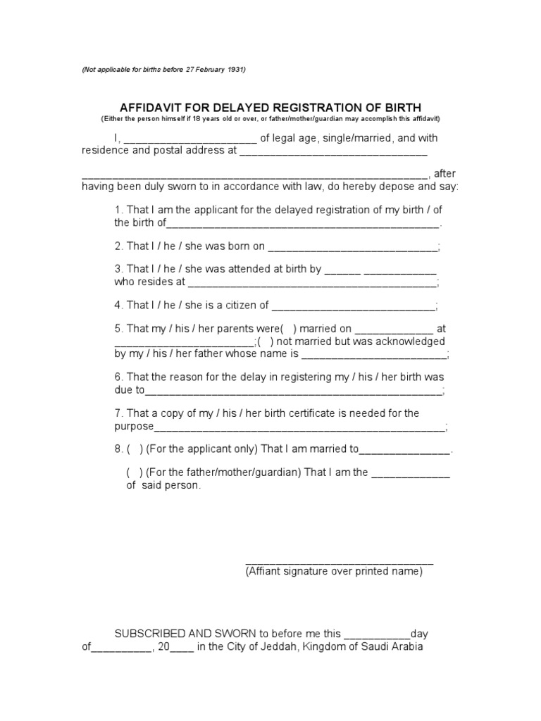 Affidavit For Delayed Registration of Birth | PDF