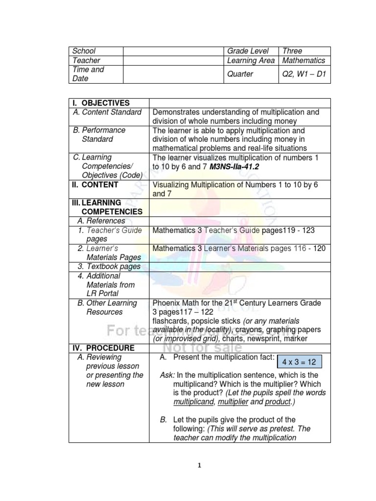 Contextualized DLP in Math 3 Q2 W1 | PDF | Multiplication | Rubric (Academic)