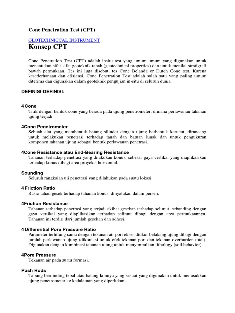 Pengujian Penetrasi Kerucut (CPT) | PDF