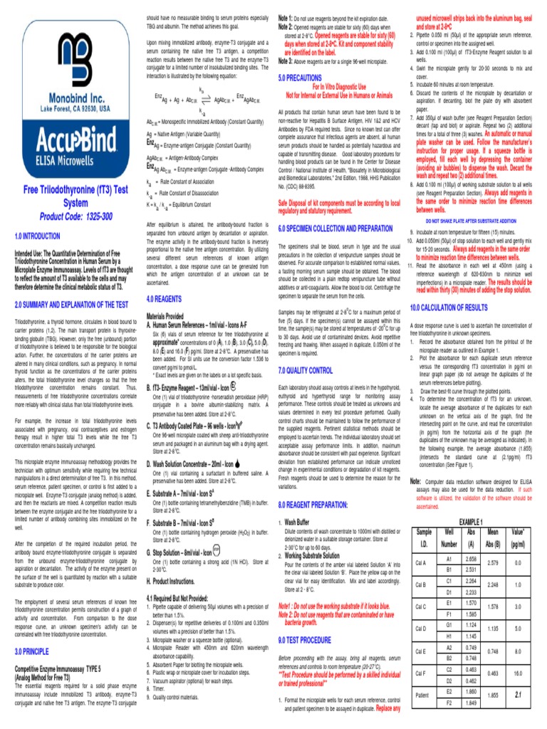 1325-300 Free T3 AccuBind ELISA Rev 3 | PDF | Elisa | Immunoassay