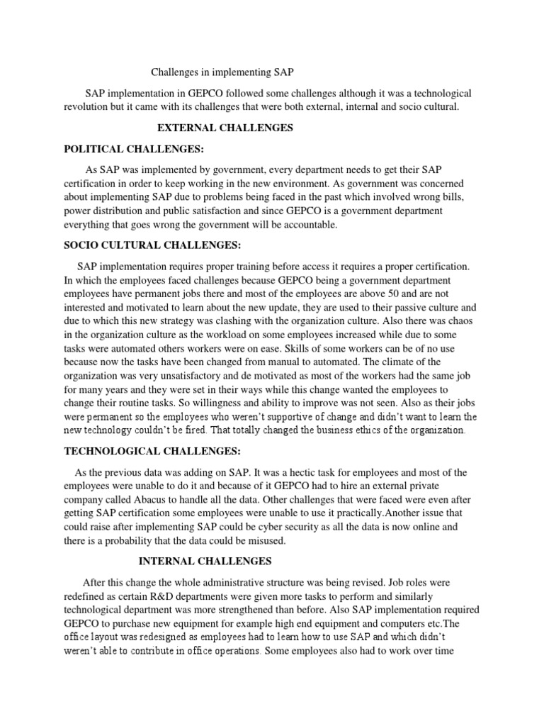 SAP Challenges in GEPCO Implementation | PDF | Sap Se | Business