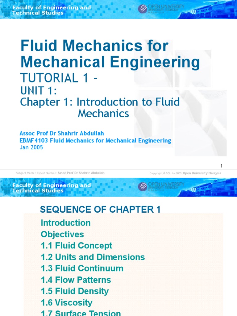 EBMF4103 (Chapter 1) Fluid Mechanics For Mechanical Engineering | PDF ...