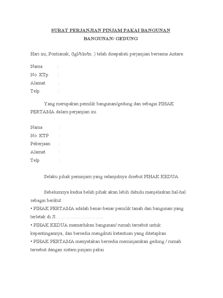 Surat Perjanjian Pinjam Pakai Bangunan | PDF