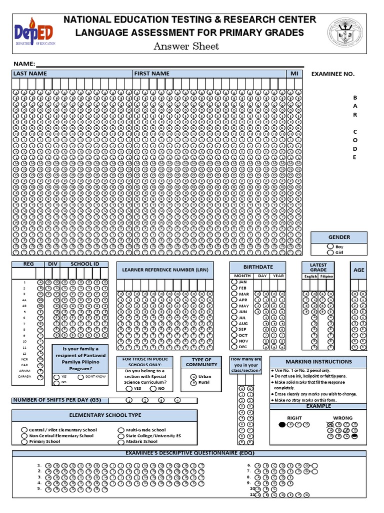 LAPG ANSWER SHEET Grade 3 | PDF | Learning