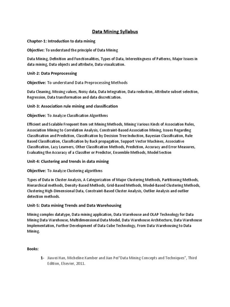 Data Mining Syllabus: Introduction to Concepts & Techniques | PDF