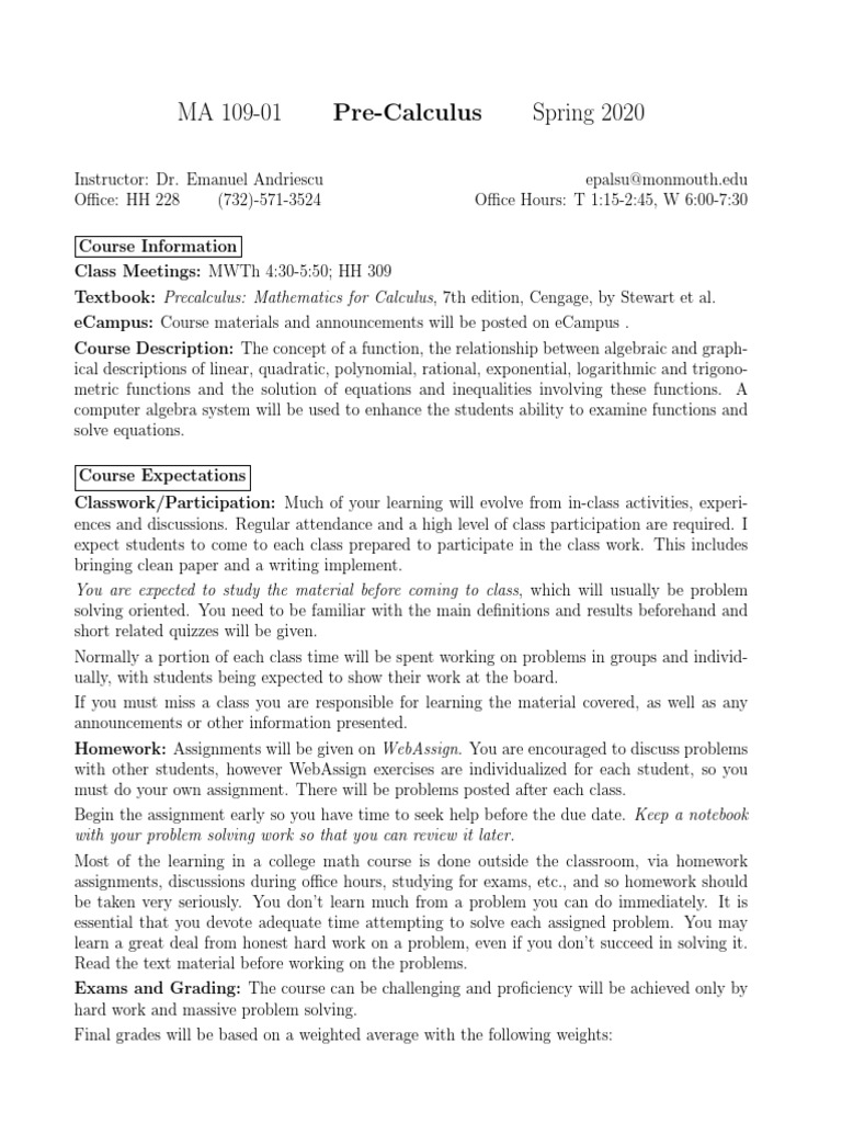 PRECALCULUS | PDF | Precalculus | Homework