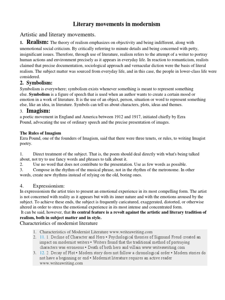 Literary Movements in Modernism | PDF | Modernism | Literary Modernism