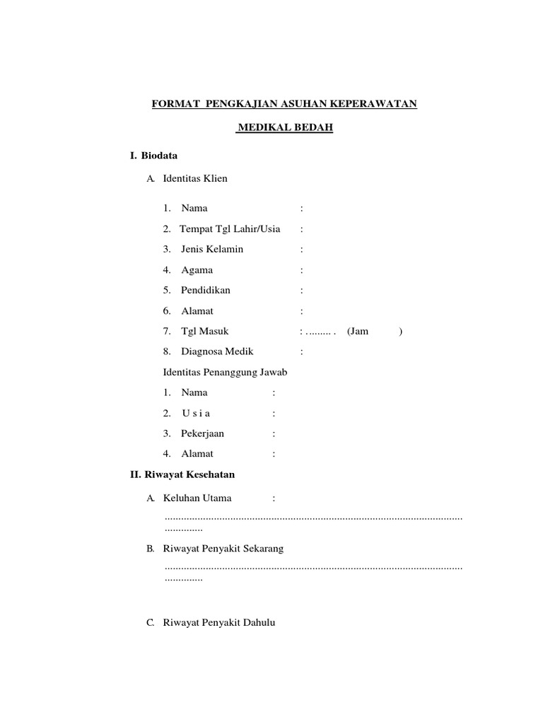 FORMAT PENGKAJIAN ASUHAN KEPERAWATAN b1 b6 | PDF