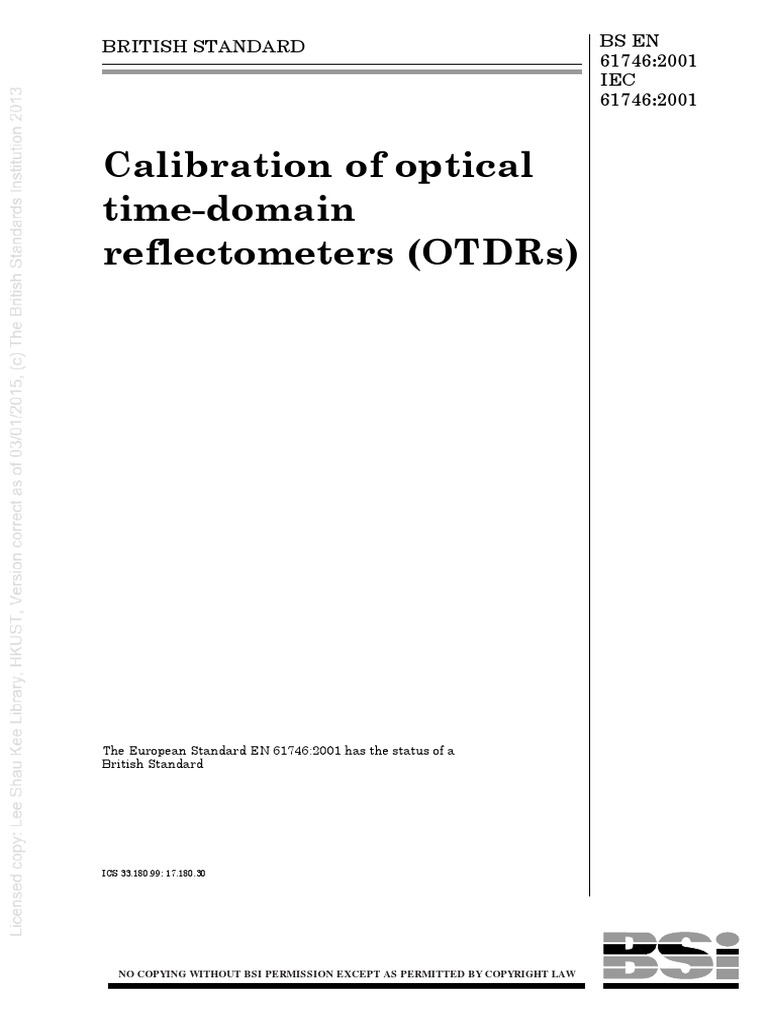 (BS EN 61746 - 2001) - Calibration of Optical Time-Domain ...