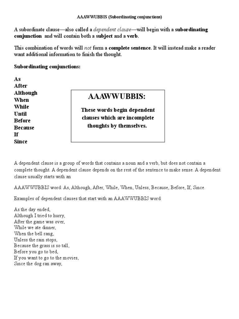 AAAWWUBBIS Notes | PDF | Clause | Sentence (Linguistics)