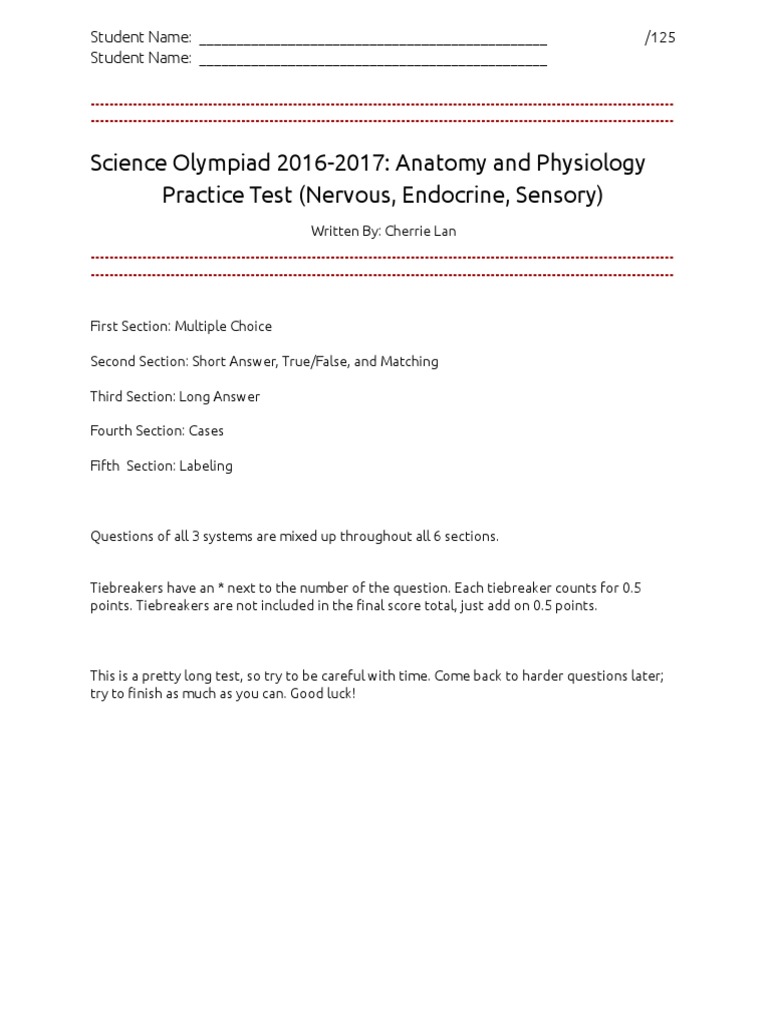 Anat&Physio Test Cherrie Lan SSSS16 PDF | PDF | Neurotransmitter | Synapse