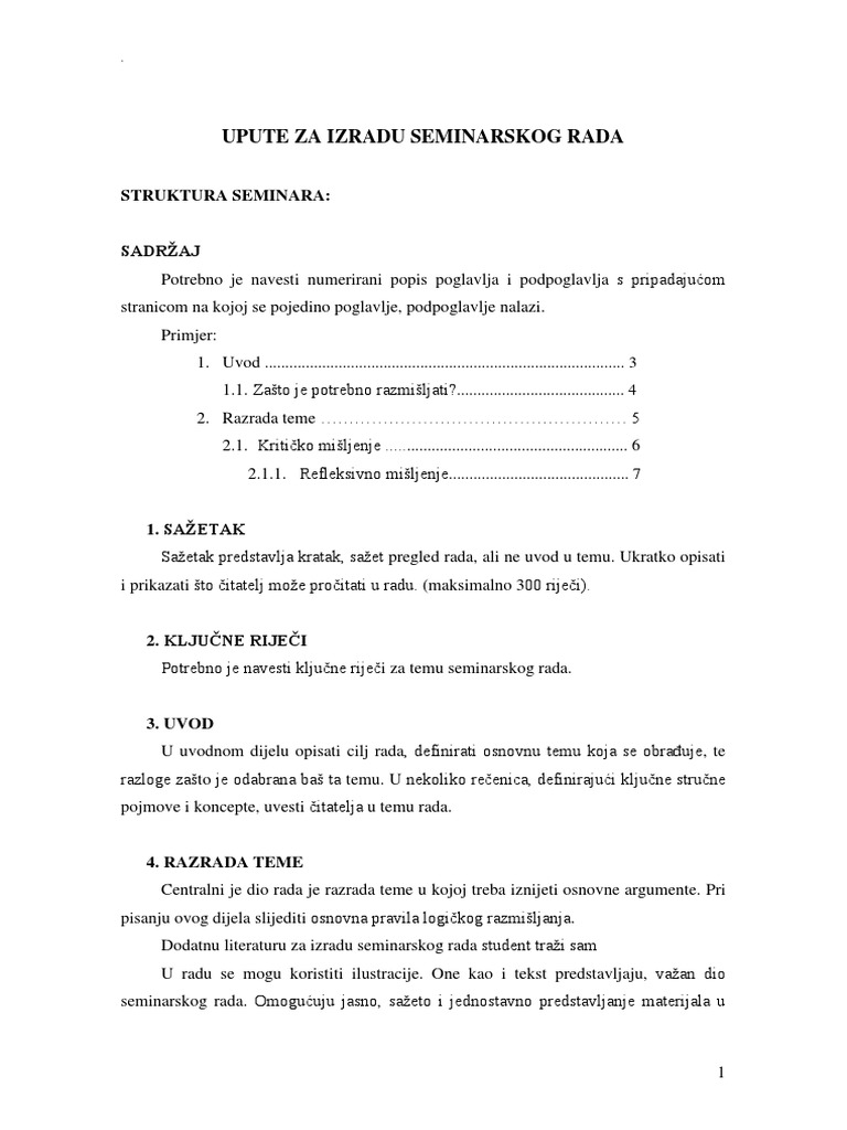 Upute Za Izradu Seminarskog Rada | PDF