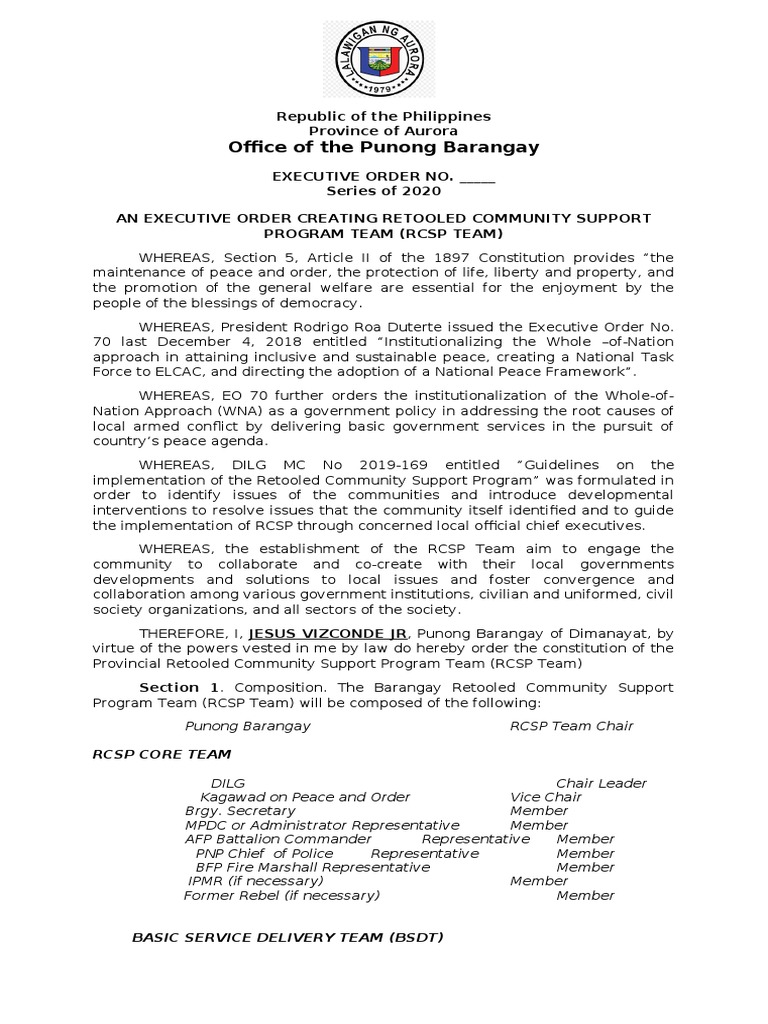 Barangay RCSP Team Establishment Order | PDF | Government | Public Sphere