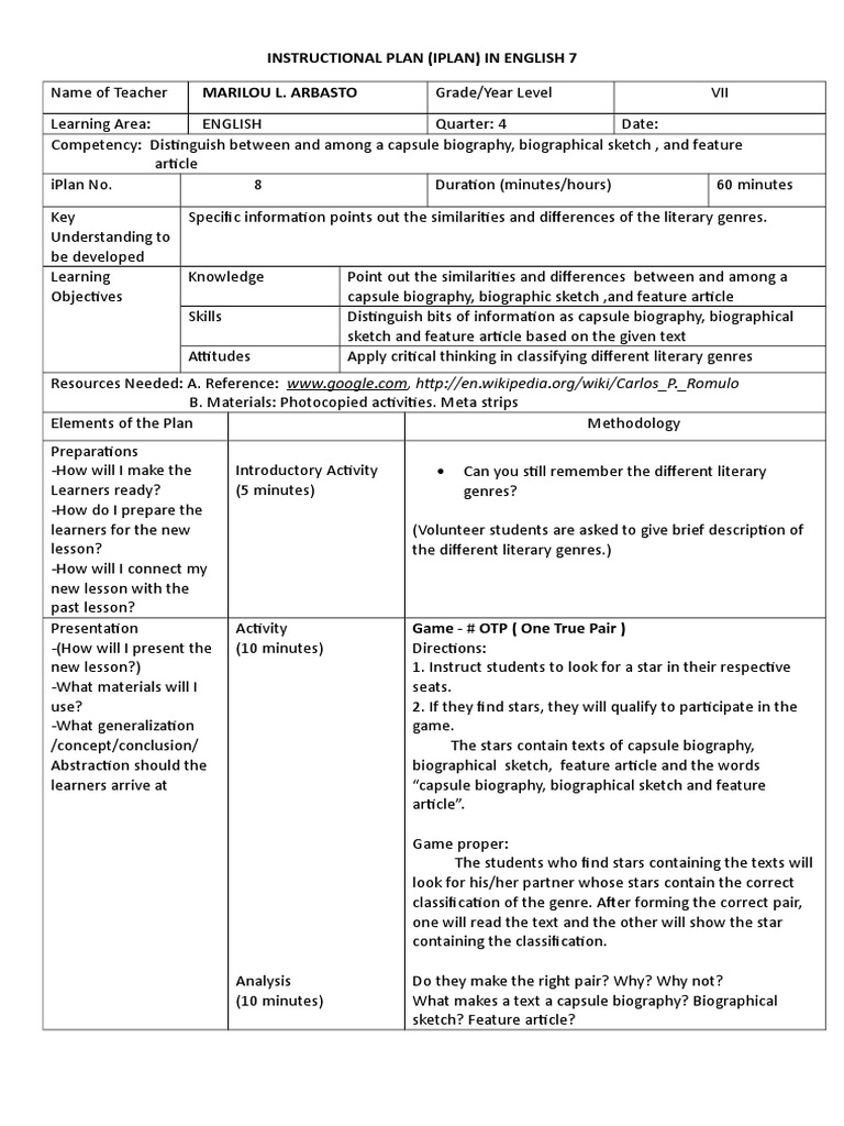 ENG7-Q4-iP8-V.02 Capsule Biography and Biographical Sketch | PDF